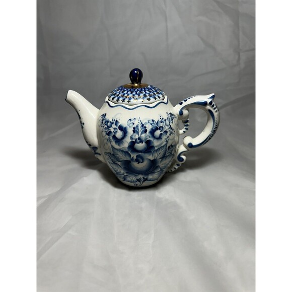 Kitchen | Vintage Russian Porcelain Gzhel Teapot Handpainted White Blue ...